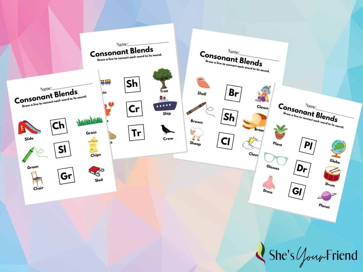 4 Consonant Blends Worksheets for kids - She's Your Friend